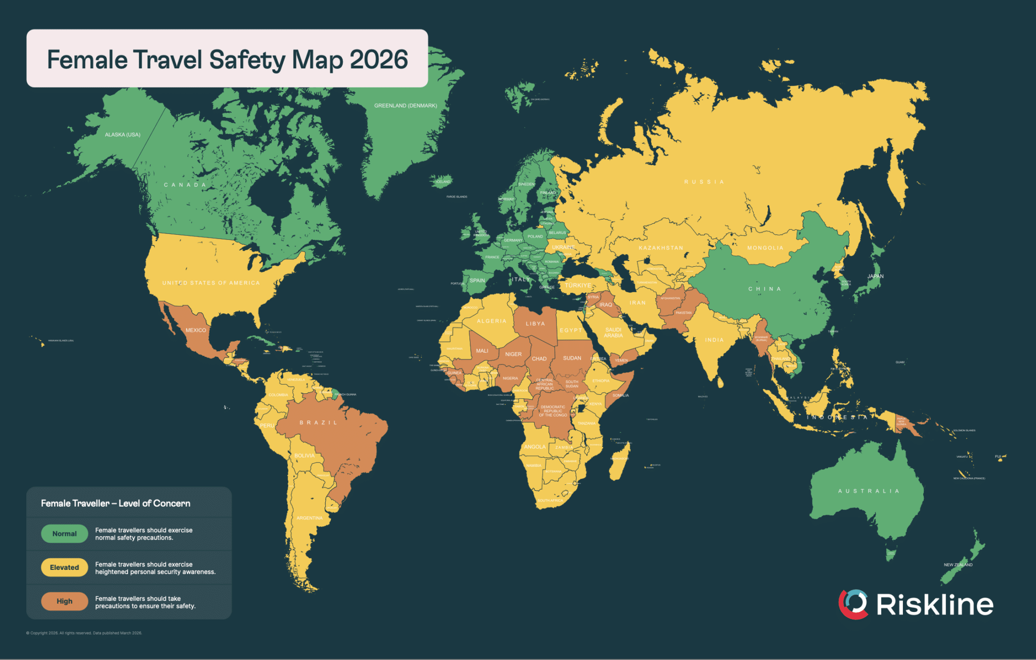 2026 Female Traveller Safety Map: 29 High-Risk Countries - All For One